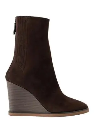AQUAZZURA Suede Wedge Ankle Boots - Black