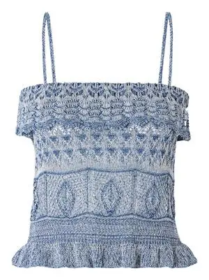 Etro Cropped Ruffled Pointelle-knit Top - Gray