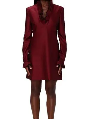 Alberta Ferretti Long-sleeved Dress With Ruffle Detailing - Brown