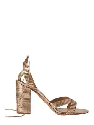 AQUAZZURA Ari 85 Metallic Ribbed Leather Sandals - Brown
