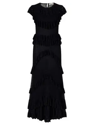Ulla Johnson Round Neck Ruffled Midi Dress - Black