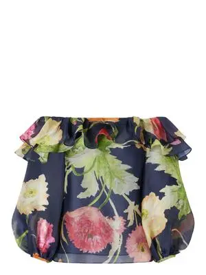 Carolina Herrera Off-shoulder Ruffled Floral Silk Organza Top - Black