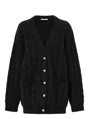 Alessandra Rich Sequin-embellished Cable-knit Cardigan - Black