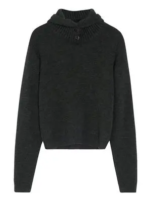 LEMAIRE Lemaire Ribbed Hooded Sweater With Buttoned Closure Brown