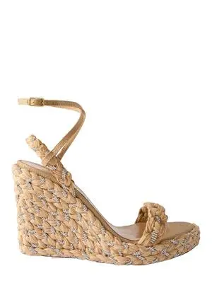 AQUAZZURA Raffia Wedge Sandals With Crystal Embellishments - No