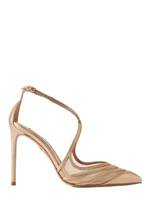 AQUAZZURA Alana 105 Metallic Leather And Mesh Pumps - No