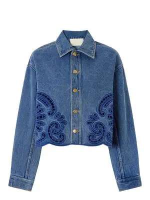 Ulla Johnson Embroidered Denim Cropped Jacket - Blue