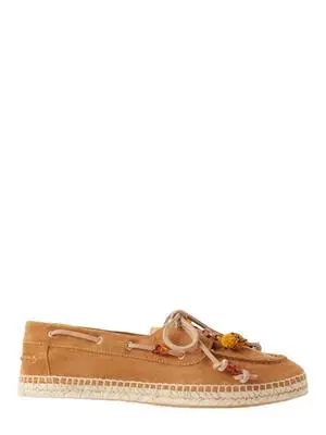AQUAZZURA Embellished Suede Espadrille Loafers - Brown