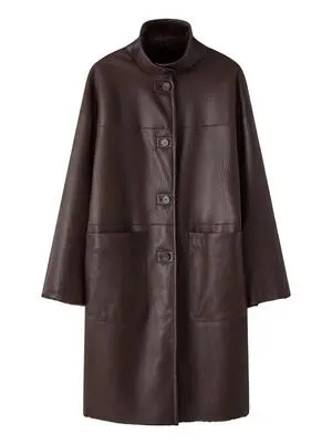 JOSEPH Reversible Shearling High Neck Coat - Brown