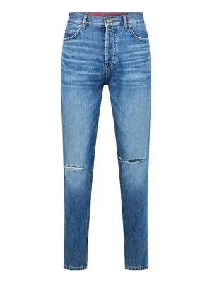 Hugo Boss Tapered Jeans With Knee Slits - Blue