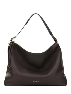 Etro Etro Logo-Lettering Grained-Leather Shoulder Bag Brown