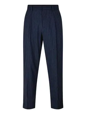 Balmain Navy Pinstripe Pleated Tailored Trousers - Black