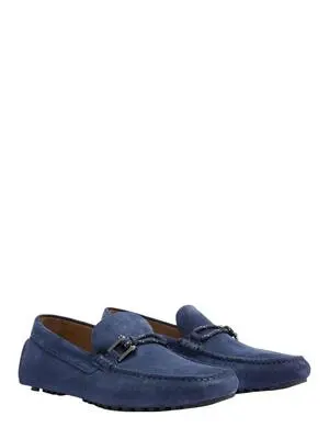 Hugo Boss Suede Driver Moccasins With Metal Detailing - Blue
