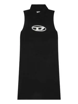 DIESEL® Ribbed Knit High Neck Mini Dress With Logo Plaque - No