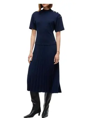 Tommy Hilfiger Two-piece Set: High-neck Top With Shoulder Buttons And Pleated Midi Skirt - Black