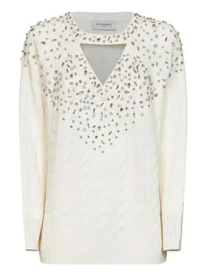 ERMANNO FIRENZE ERMANNO FIRENZE Embellished Cable-Knit V-Neck Sweater