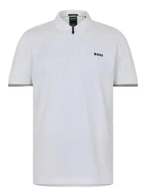 Hugo Boss Textured Polo Shirt With Zip Detail - White