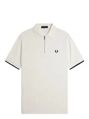 Fred Perry Zip Neck Polo With Laurel Wreath Detail - White