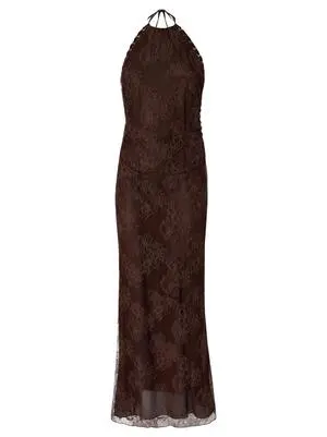 PINKO Pinko Lace-Overlay Halterneck Maxi Dress