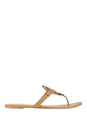 Tory Burch Tory Burch Embellished Leather Flip-Flops Nude