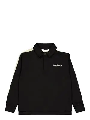 Palm Angels Long Sleeve Polo Shirt With Contrast Sleeves - Black