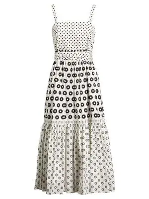 Tory Burch Sleeveless Floral Print Midi Dress - White