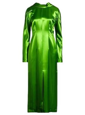 Tory Burch Satin Long Sleeve Dress With Open Back And Front Slit - Green