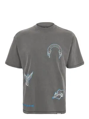 REPRESENT Mockneck Short Sleeve T-shirt With Vintage Graphic Prints - Gray