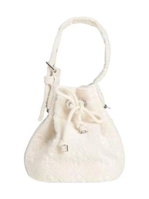 Tory Burch Logo Jacquard Terrycloth Bucket Bag - White