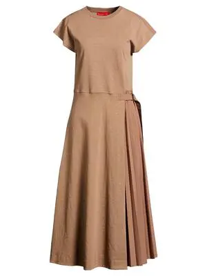 MAXCO. Max&co. Midi Dress With Pleated Skirt And Belt - Brown