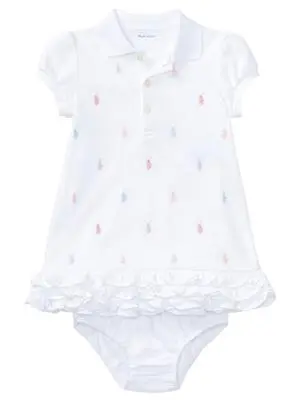 Polo Ralph Lauren Printed Shirt Dress With Ruffled Hem - White