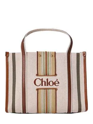 Chloé Canvas Tote Bag With Leather Trim And Embroidered Logo - Nude