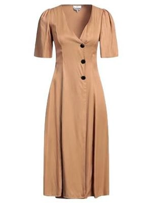 GANNI Midi Dress With V-neck And Short Sleeves - Nude