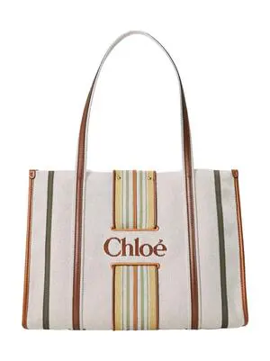 Chloé Canvas Tote Bag With Embroidered Logo - White