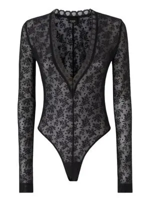 Pinko Floral Lace V-neck Bodysuit - Black