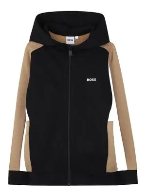 Hugo Boss Color-blocked Zip-up Hoodie - Black