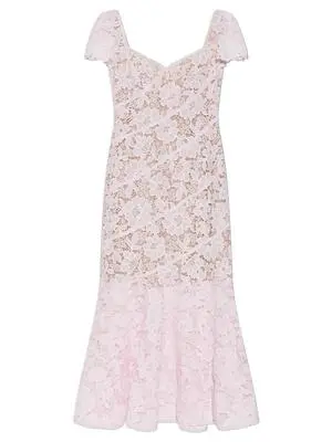 SELF-PORTRAIT Lace Short Sleeve Midi Dress - Pink