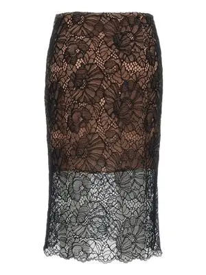 ROTATE BY BIRGER CHRISTENSEN Lace Midi Skirt - Black