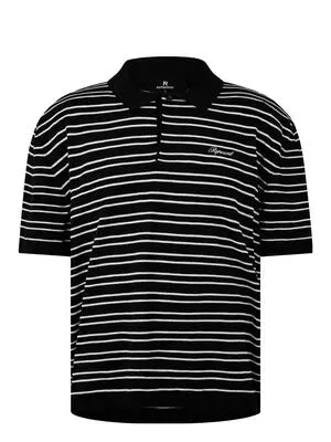 REPRESENT Striped Shortsleeve Knit Polo Shirt - Black
