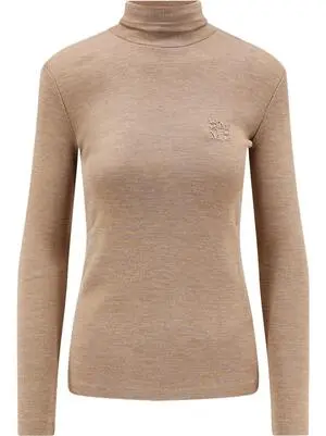 Max Mara Max Mara Logo Embroidered Mock Neck Knitted Jumper Nude