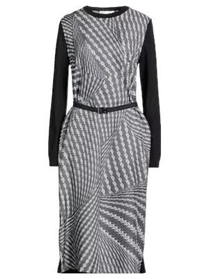 Tory Burch Midi Dress With Printed Panel And Belt - Gray