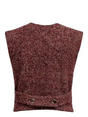 REMAIN BIRGER Crew-neck Sleeveless Cropped Tweed Top - Red