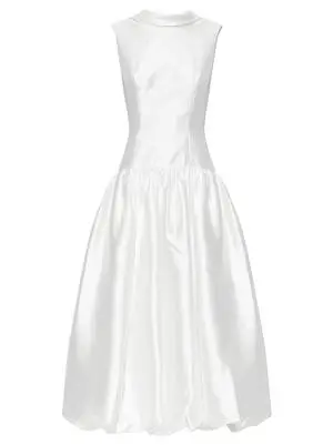 SELF-PORTRAIT Self-Portrait Sleeveless Brooch Embellished Satin Dress White
