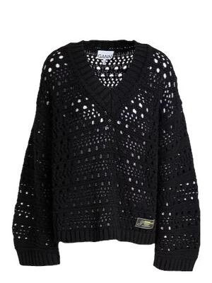 GANNI Heavy Knit Crochet Cardigan - Black