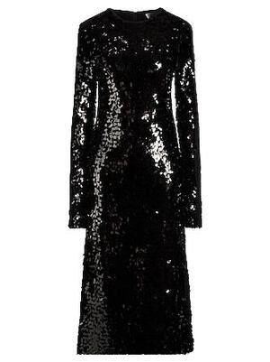 Sportmax Sequined Midi Dress With Long Sleeves And Crewneck - Black