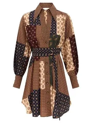 Zimmermann Patchwork Printed Long-sleeve Mini Dress - Brown
