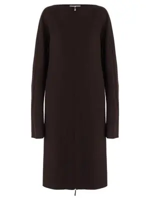 Carven Long Sleeve Round Neck Shift Dress - Chocolate