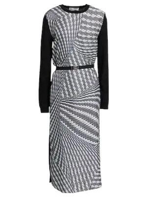 Tory Burch Printed Long Sleeve Midi Dress - Gray