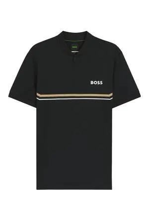 Hugo Boss Half-zip Stand-collar Short-sleeve Polo Shirt - Black