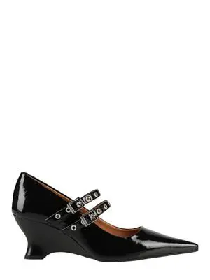 GANNI Patent Mary Jane Wedge Heel Pumps - Black